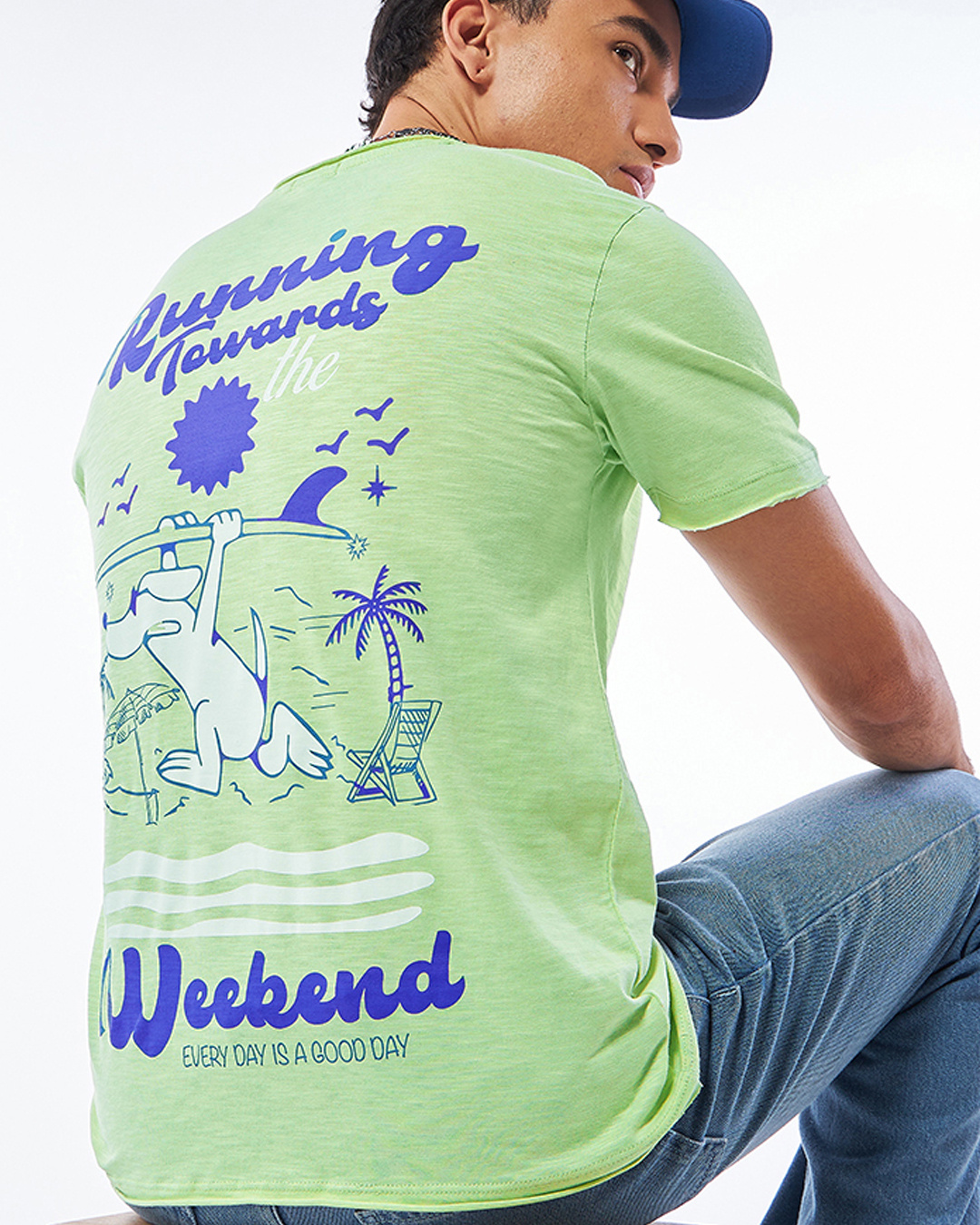Buy Men's Green Running Towards Weekend Graphic Printed T-shirt Online ...
