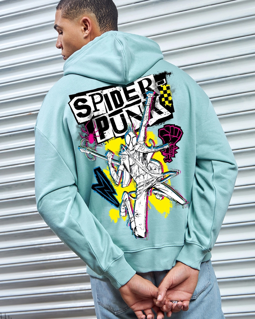 Buy Men's Green Spiderman Punk Edition Graphic Printed Oversized ...