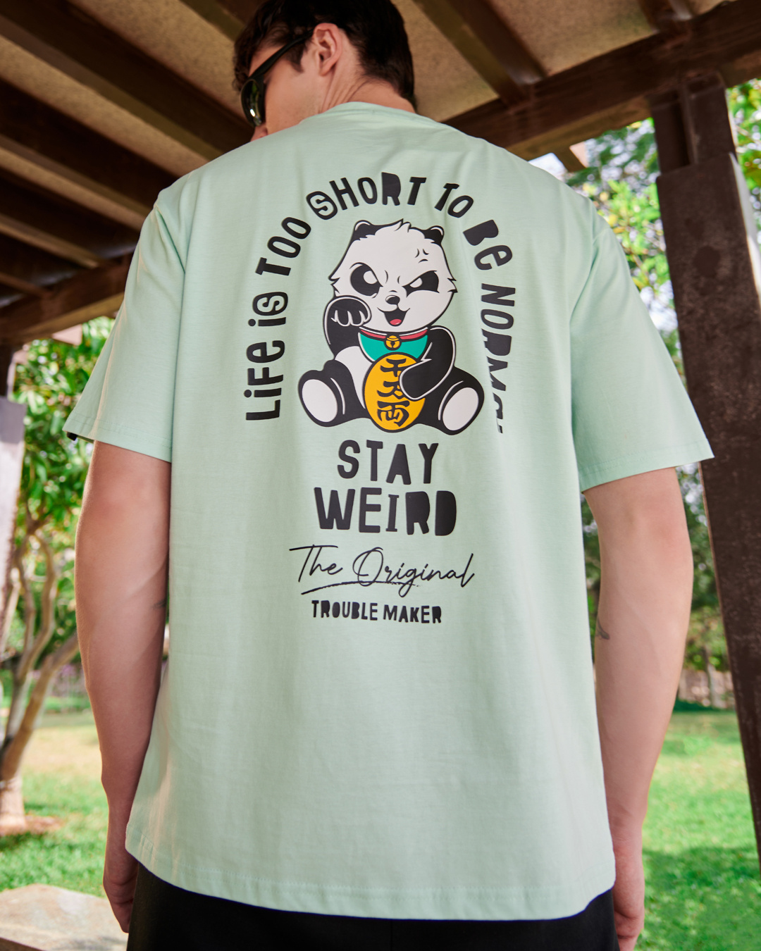 Buy Men's Green Stay Weird Typography Oversized T-shirt Online at Bewakoof