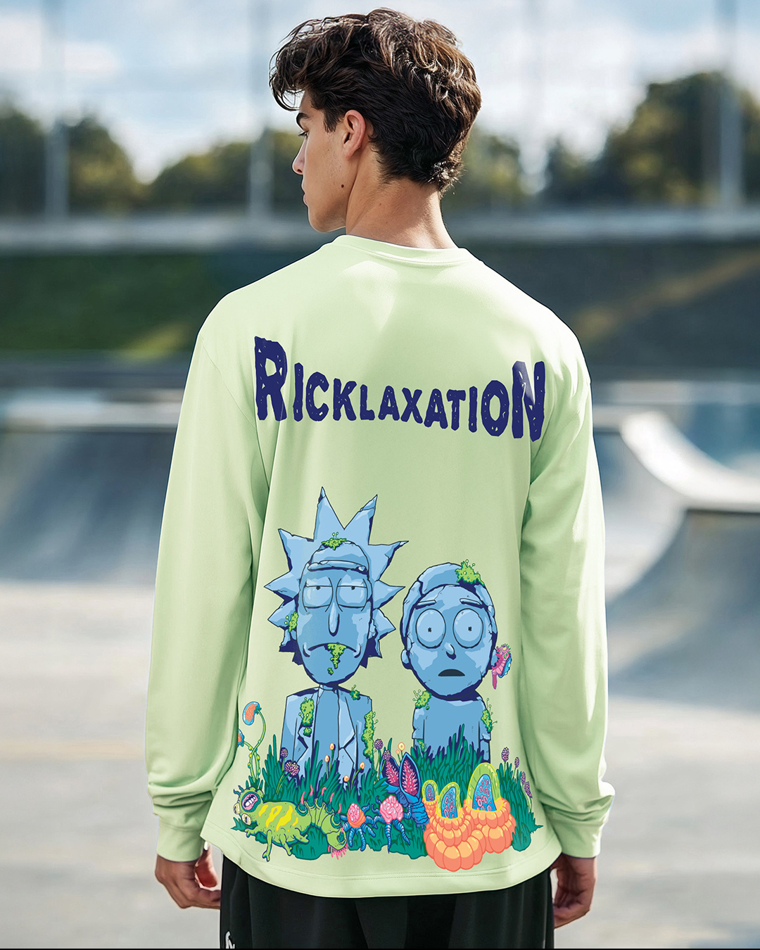 Buy Men's Green Stoned Rick and Morty Graphic Printed Oversized T-shirt ...