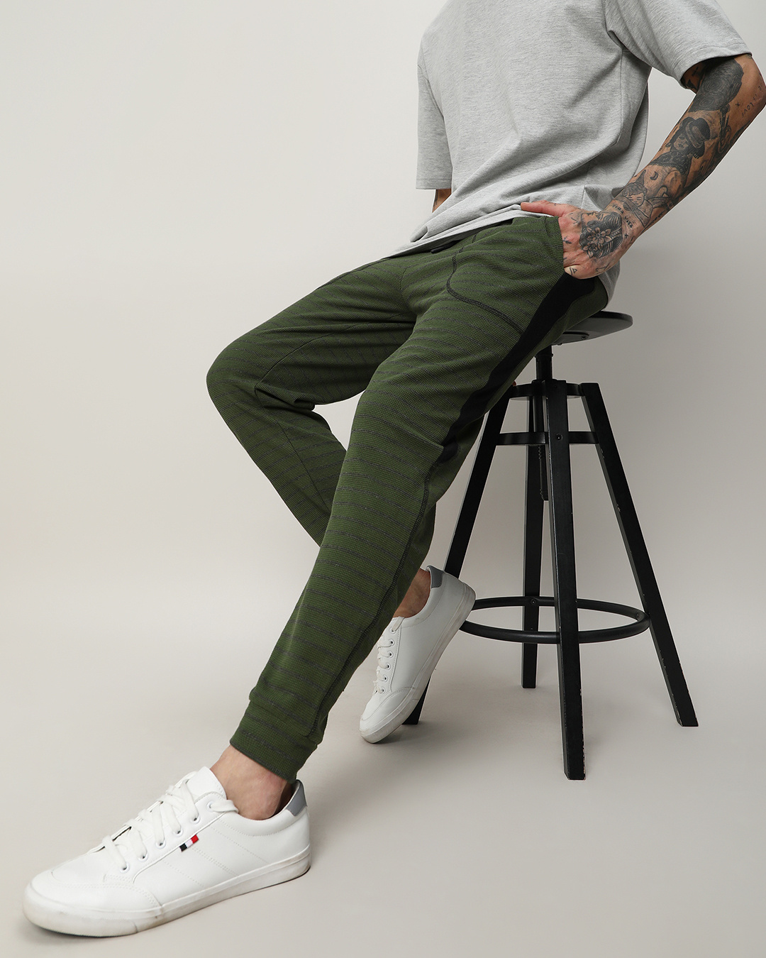 Buy Men's Green Striped Joggers Online at Bewakoof