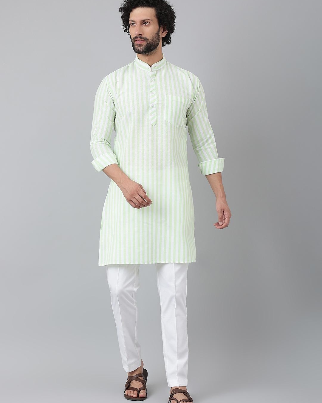 Buy Men's Green Striped Kurta Online at Bewakoof
