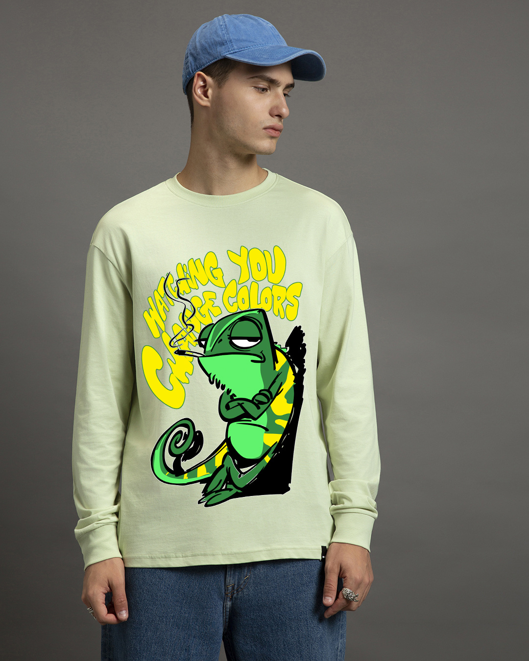 Buy Men's Green Watching You Change Colours Graphic Printed Oversized T ... Buy Men's Green Watching You Change Colours Graphic Printed Oversized T ...