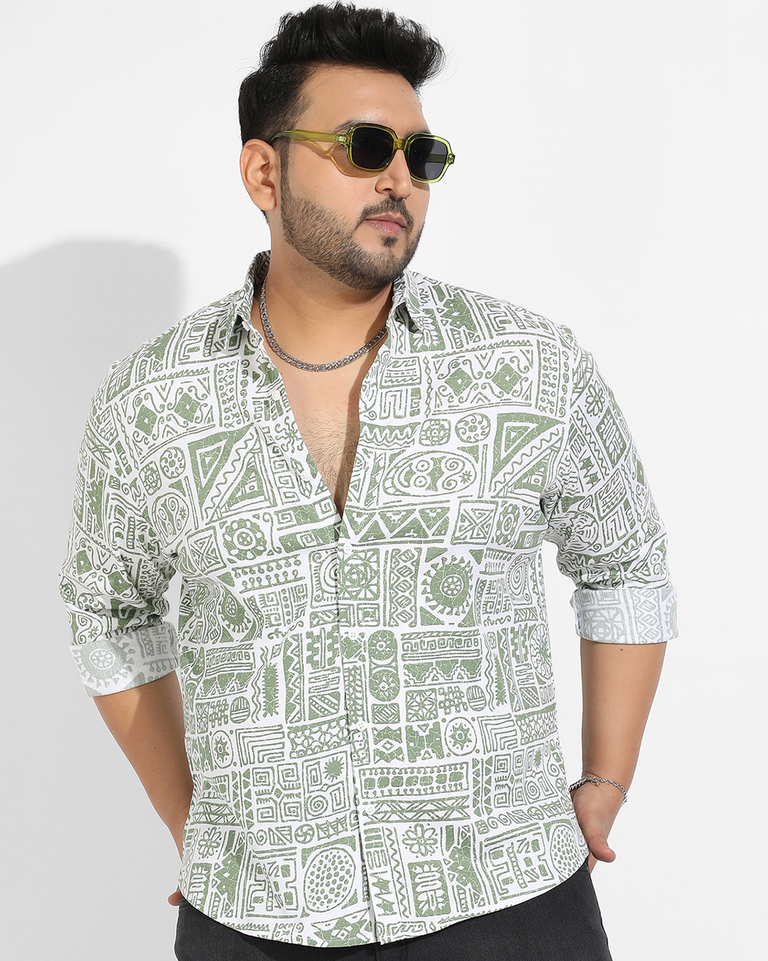 Buy Mens Green And White All Over Printed Oversized Shirt Online At Bewakoof