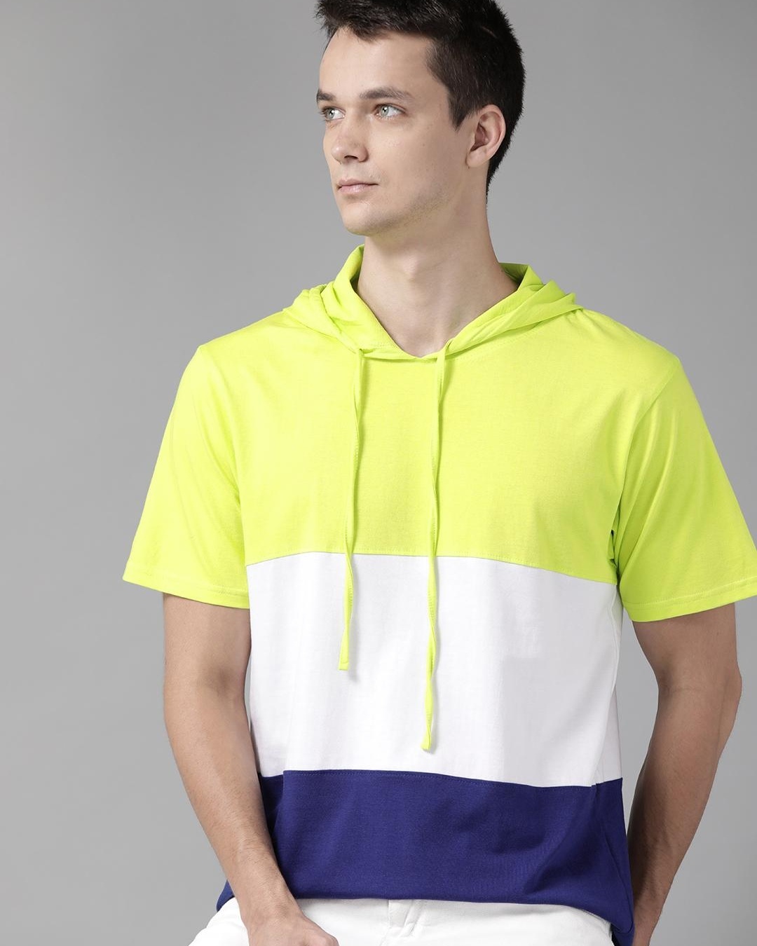 Buy Men's Green & White Color Block Hoodie T-shirt Online at Bewakoof
