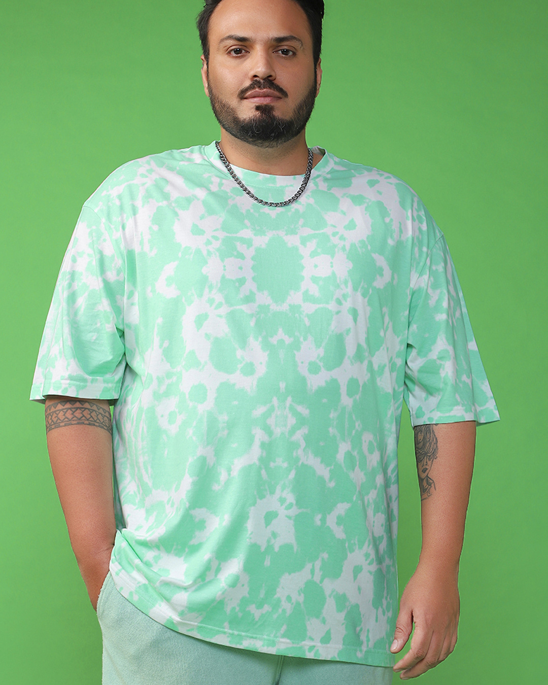 Buy Men's Green & White Tie & Dye Oversized Plus Size T-shirt Online at ...