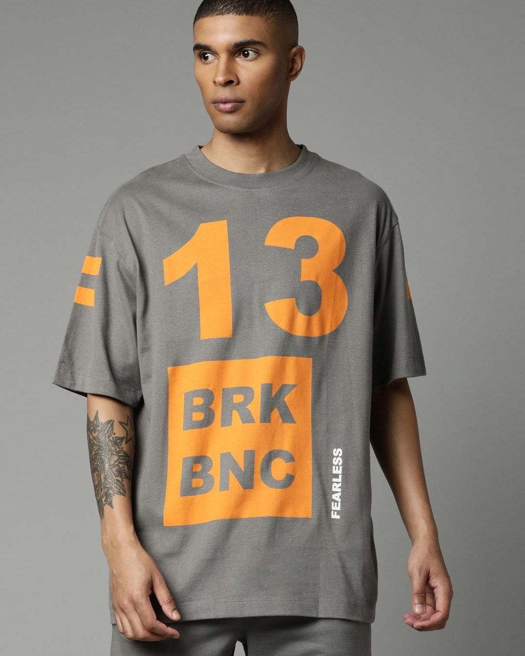 Buy Men's Grey 13 Typography Oversized T-shirt Online at Bewakoof