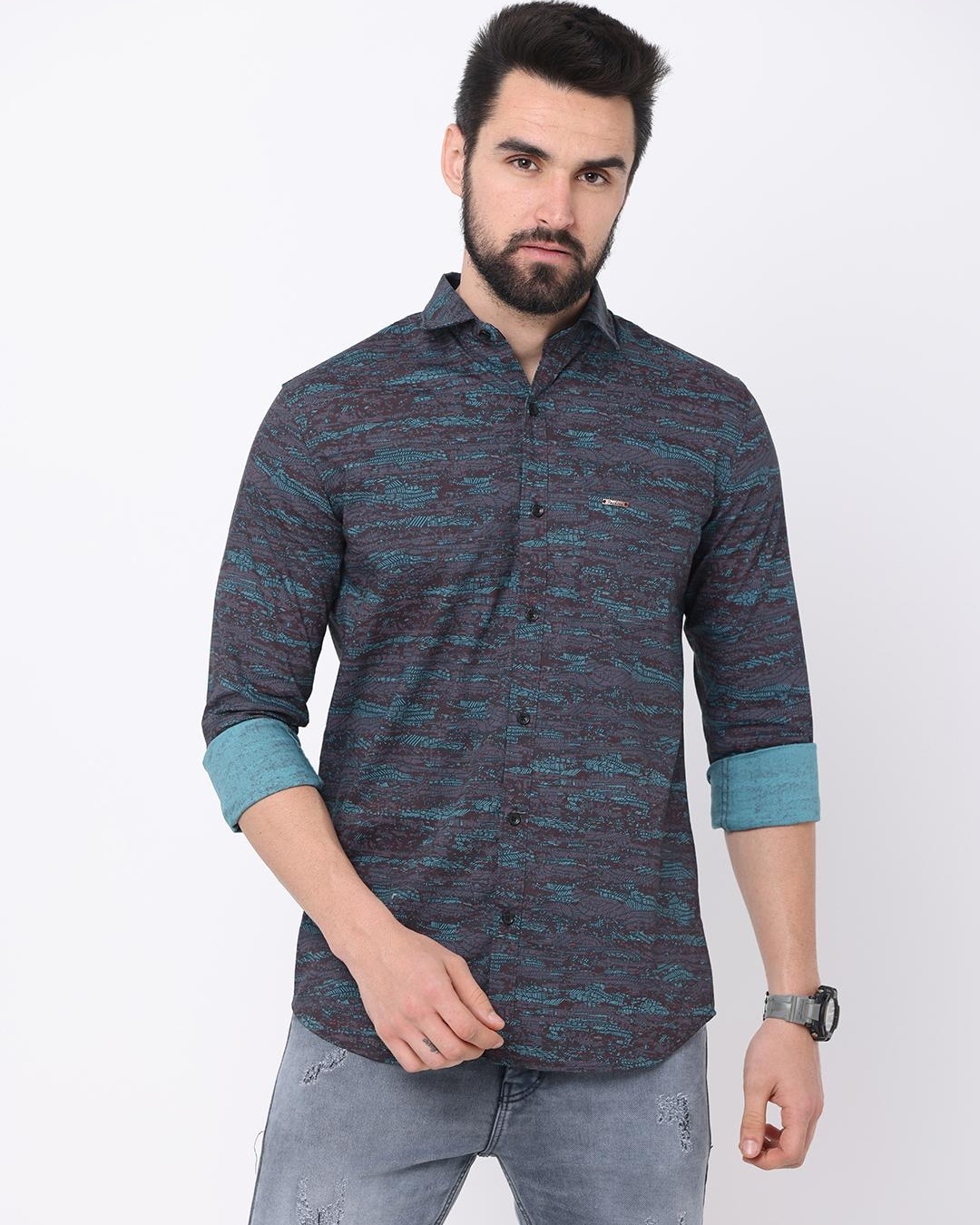 Buy Men's Grey Abstract Printed Slim Fit Shirt Online at Bewakoof
