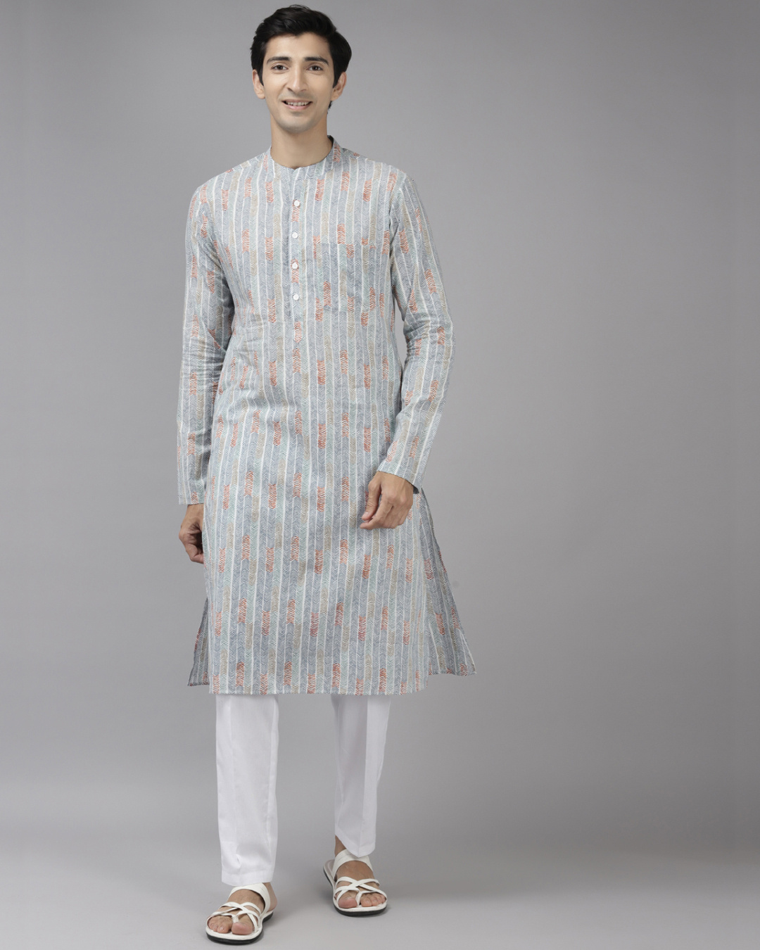 Buy Men's Grey All Over Printed Cotton Kurta Online at Bewakoof