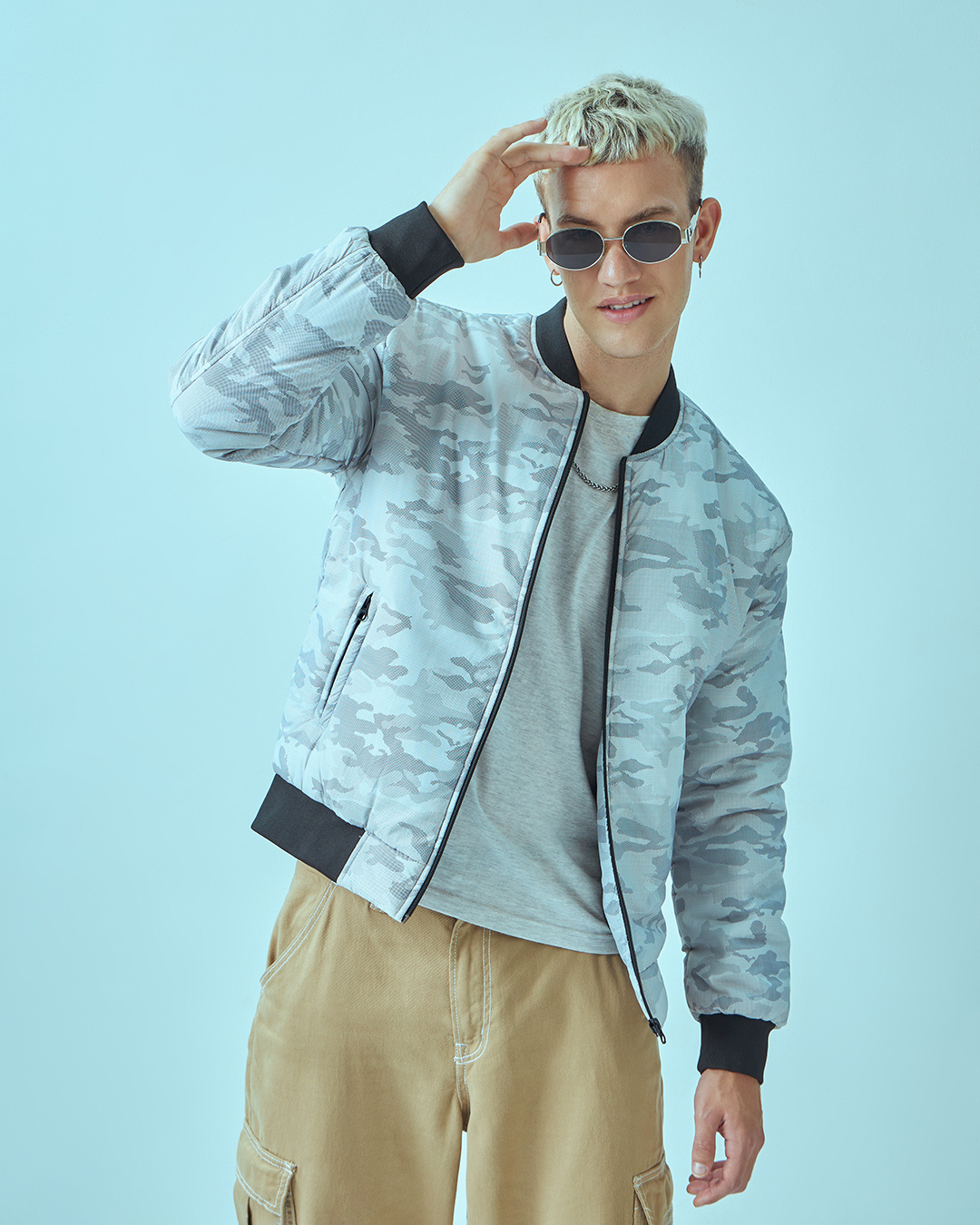 Buy Men's Grey All Over Printed Puffer Jacket Online at Bewakoof