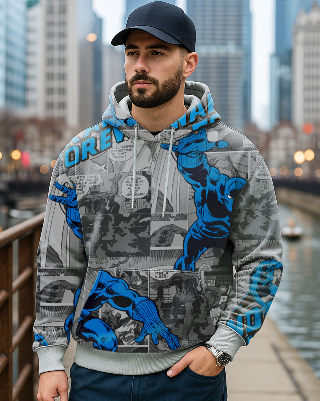 Buy Men's Grey All Over Printed Oversized Hoodies Online at Bewakoof