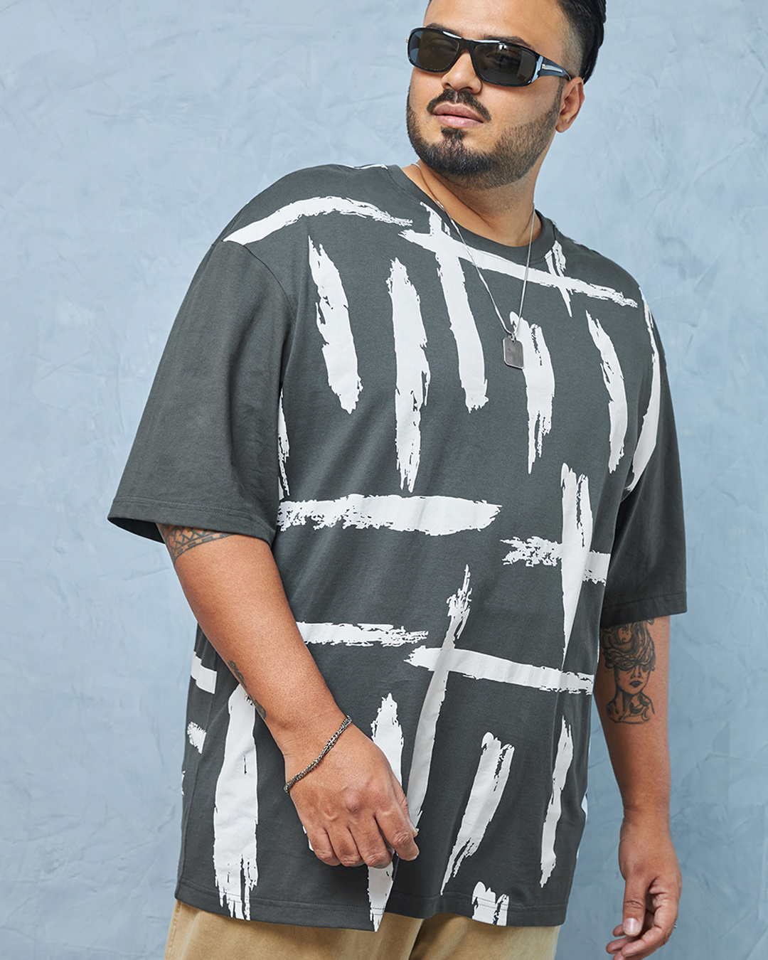 Buy Men's Grey All Over Printed Oversized Plus Size T-shirt Online at Bewakoof
