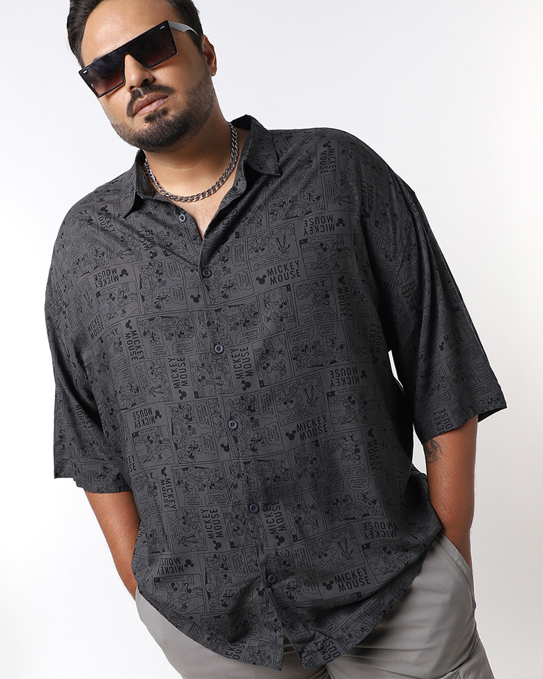 Buy Men's Grey All Over Printed Super Loose Fit Plus Size Shirt Online at Bewakoof
