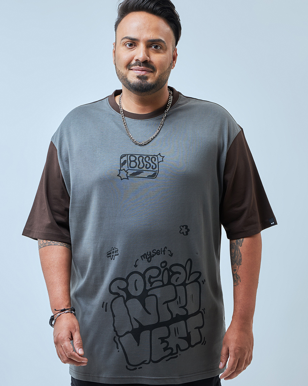 Buy Men's Grey All Over Printed Super Loose Fit Plus Size T-shirt Online at Bewakoof
