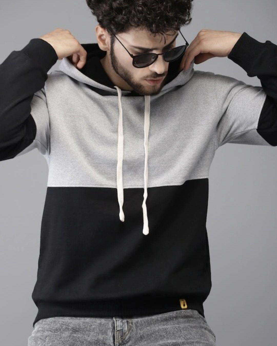 Buy Men's Grey & Black Color Block Hoodie Online at Bewakoof