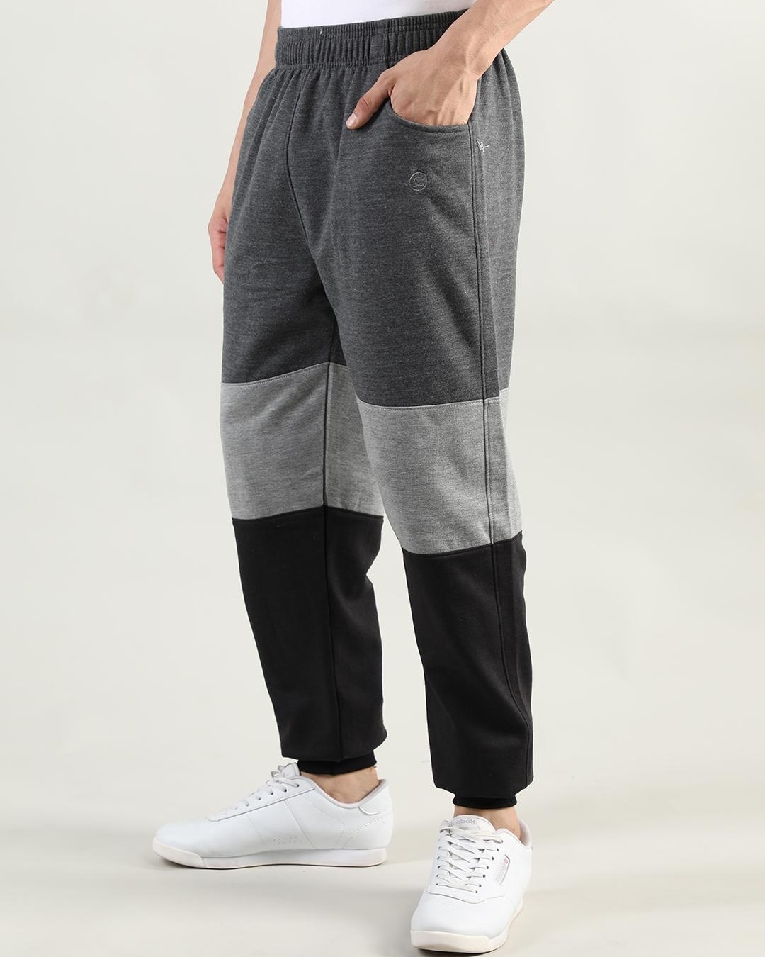 Buy Men's Grey & Black Color Block Track Pants Online at Bewakoof