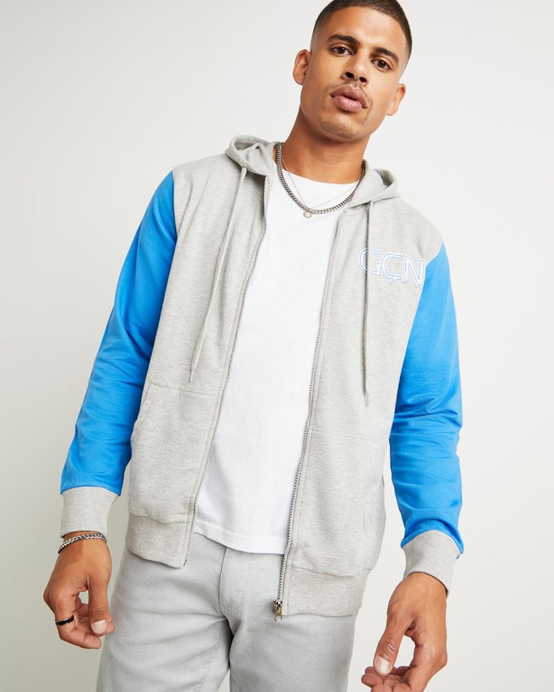 Buy Men's Grey & Blue Color Block Hoodie Online at Bewakoof
