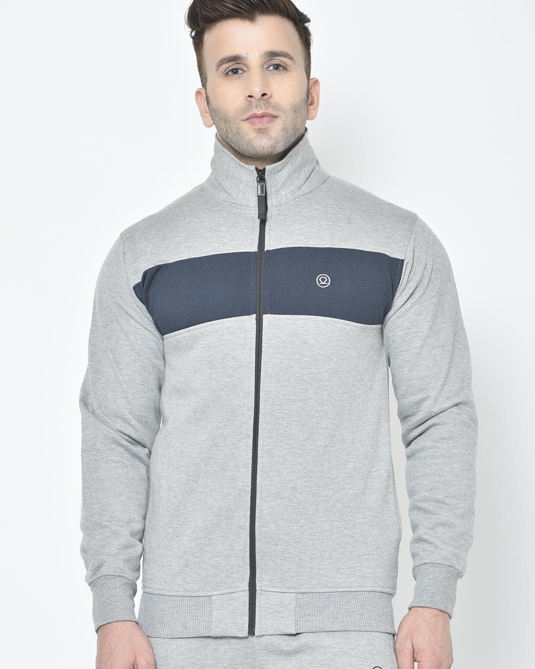Buy Men's Grey & Blue Color Block Jacket Online at Bewakoof