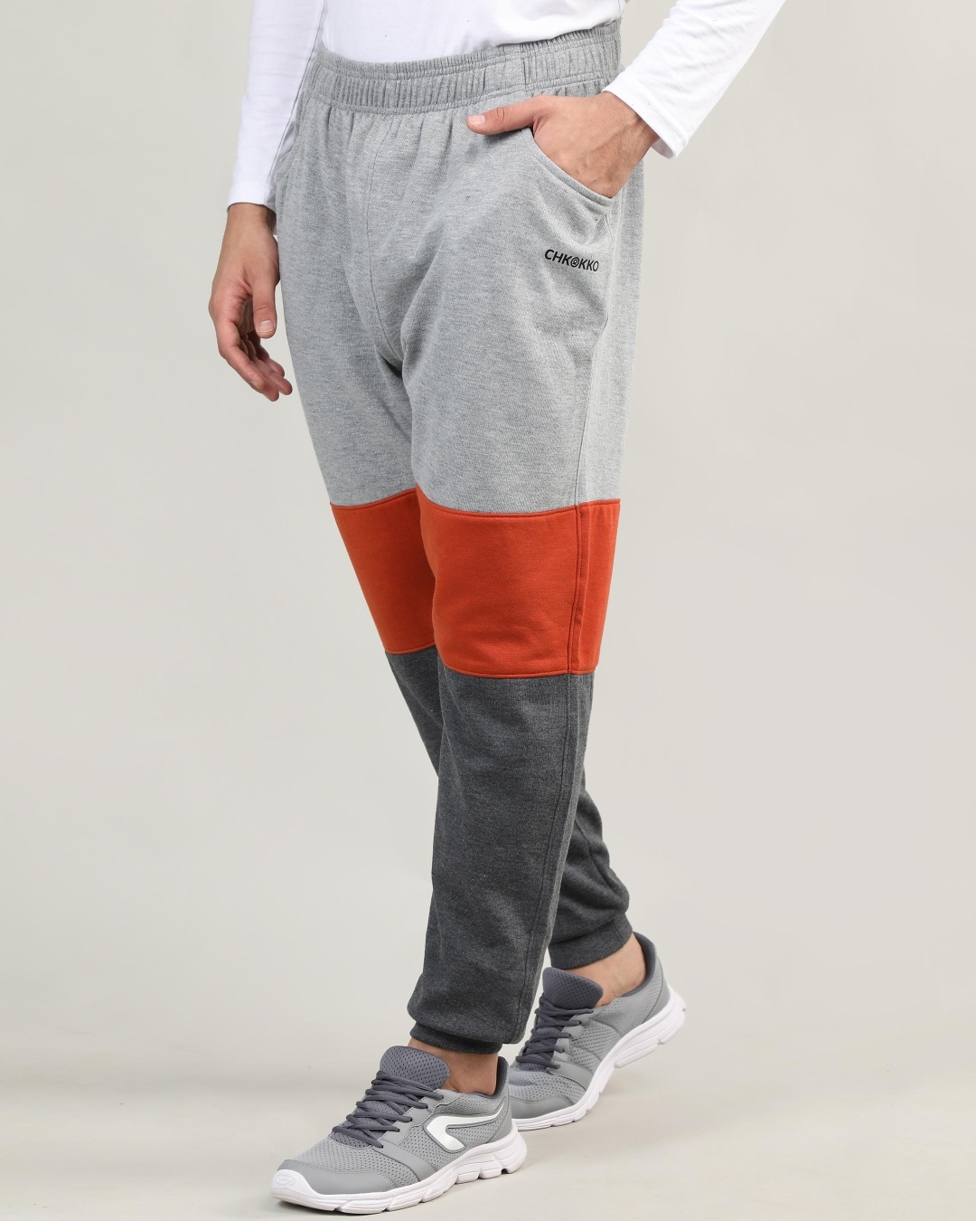 Buy Men's Grey & Orange Color Block Track Pants Online at Bewakoof