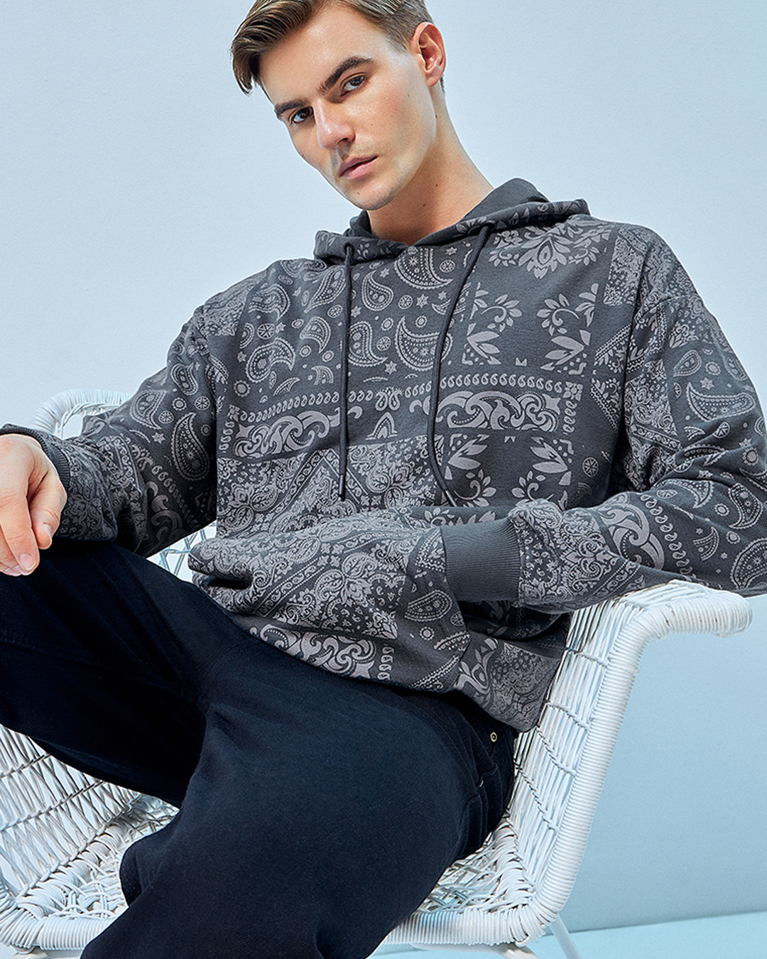 Buy Men's Grey Bandana Graphic Printed Oversized Hoodies Online at Bewakoof