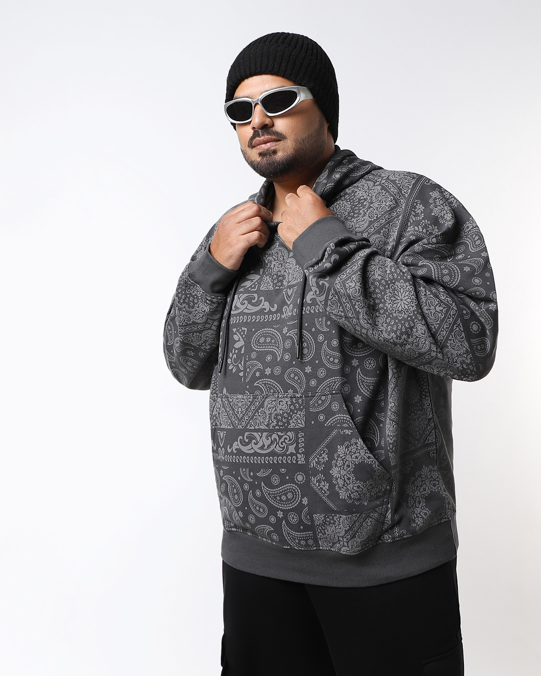 Buy Men's Grey Bandana Graphic Printed Oversized Plus Size Hoodies ...