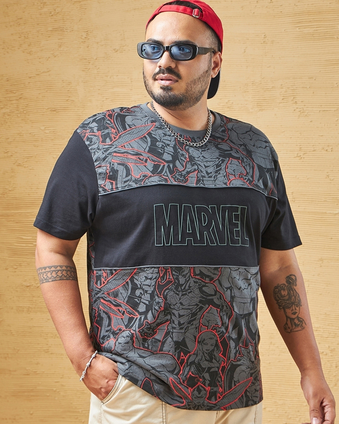 Buy Men's Grey & Black All Over Printed Plus Size T-shirt Online at Bewakoof