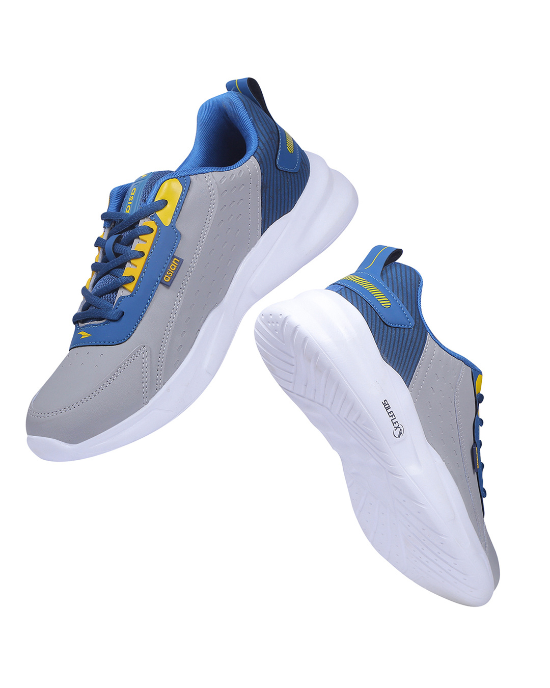 Buy Men's Grey & Blue Color Block Running Shoes Online in India at Bewakoof