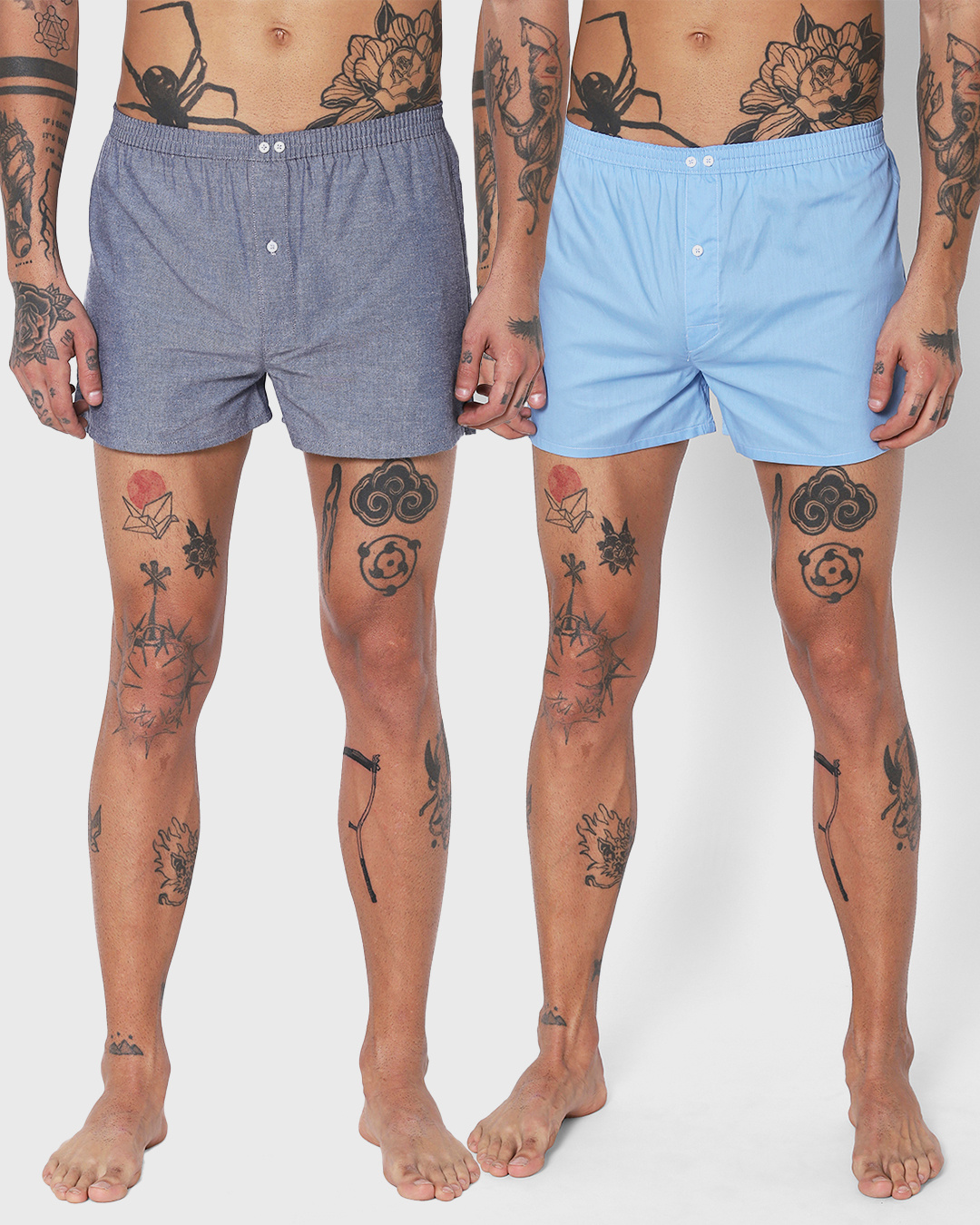 Buy Pack of 2 Men's Grey & Blue Relaxed Fit Boxer Shorts Online in ...