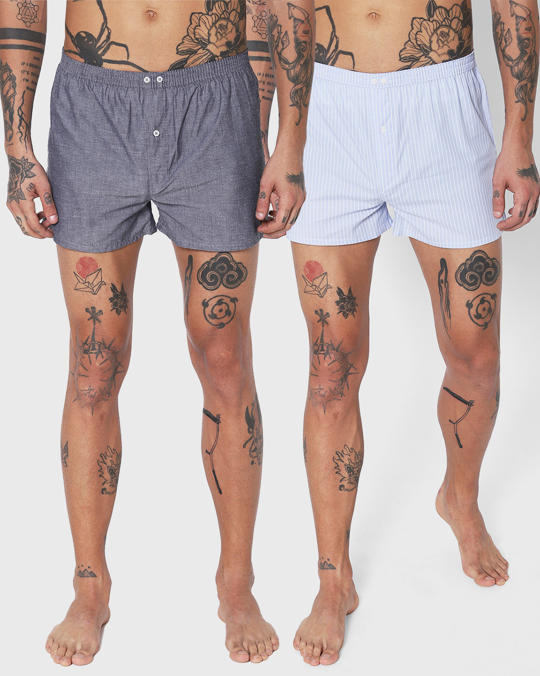 Buy Pack of 2 Men's Grey & Blue Relaxed Fit Boxer Shorts Online in ...