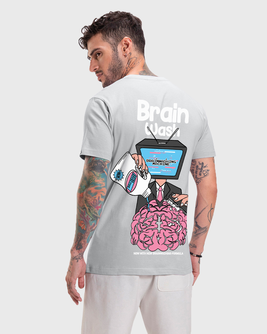 Buy Men's Grey Brain Wash Graphic Printed T-shirt Online at Bewakoof
