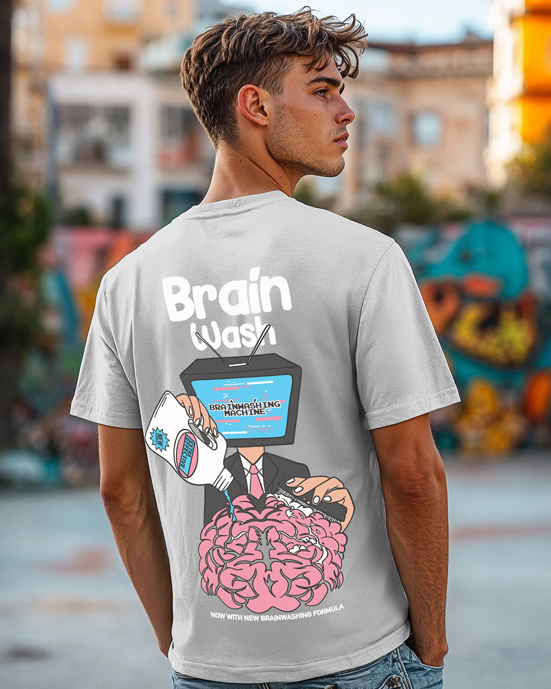 Buy Men's Grey Brain Wash Graphic Printed T-shirt Online at Bewakoof