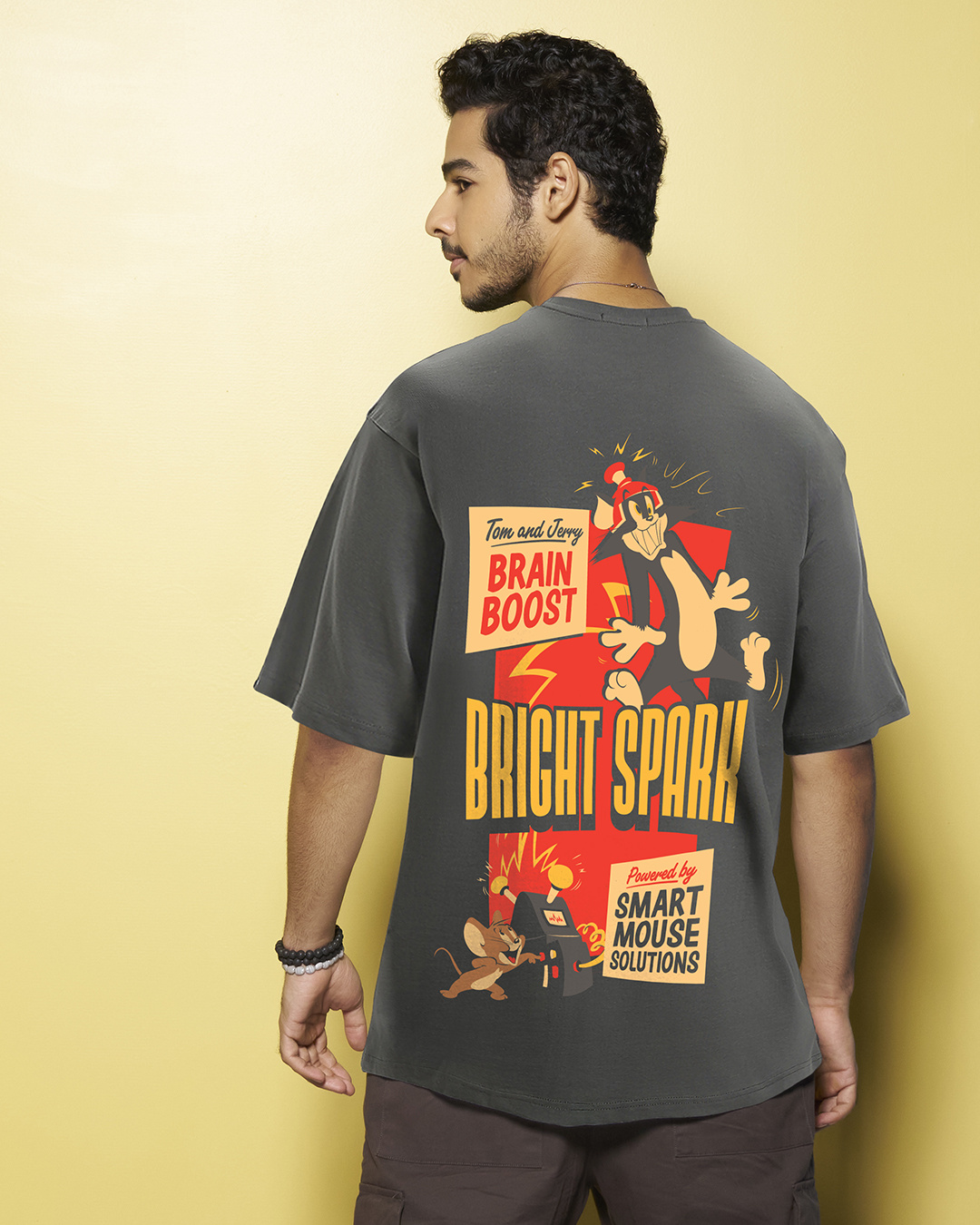 Buy Men's Grey Bright Spark Graphic Printed Oversized T-shirt Online at ...