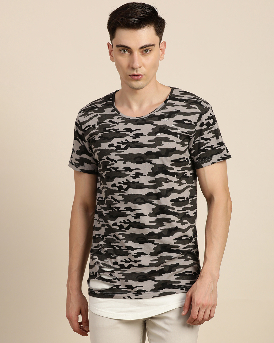 Buy Men's Grey Camouflage T-shirt Online at Bewakoof