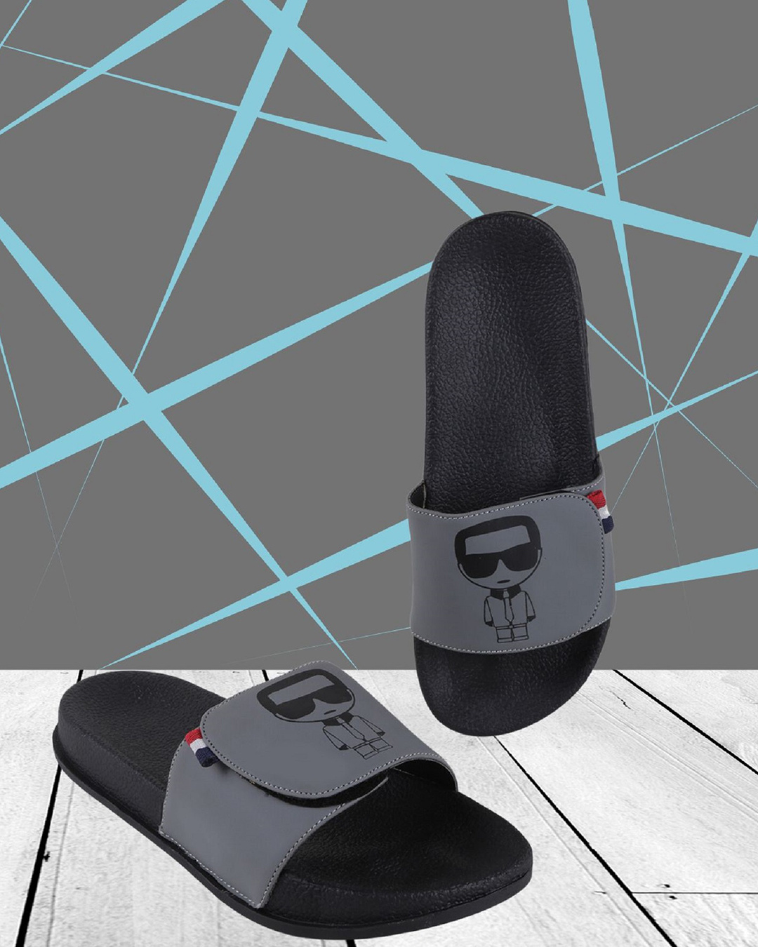 Buy Men's Grey Cartoon Printed Velcro Sliders Online in India at Bewakoof
