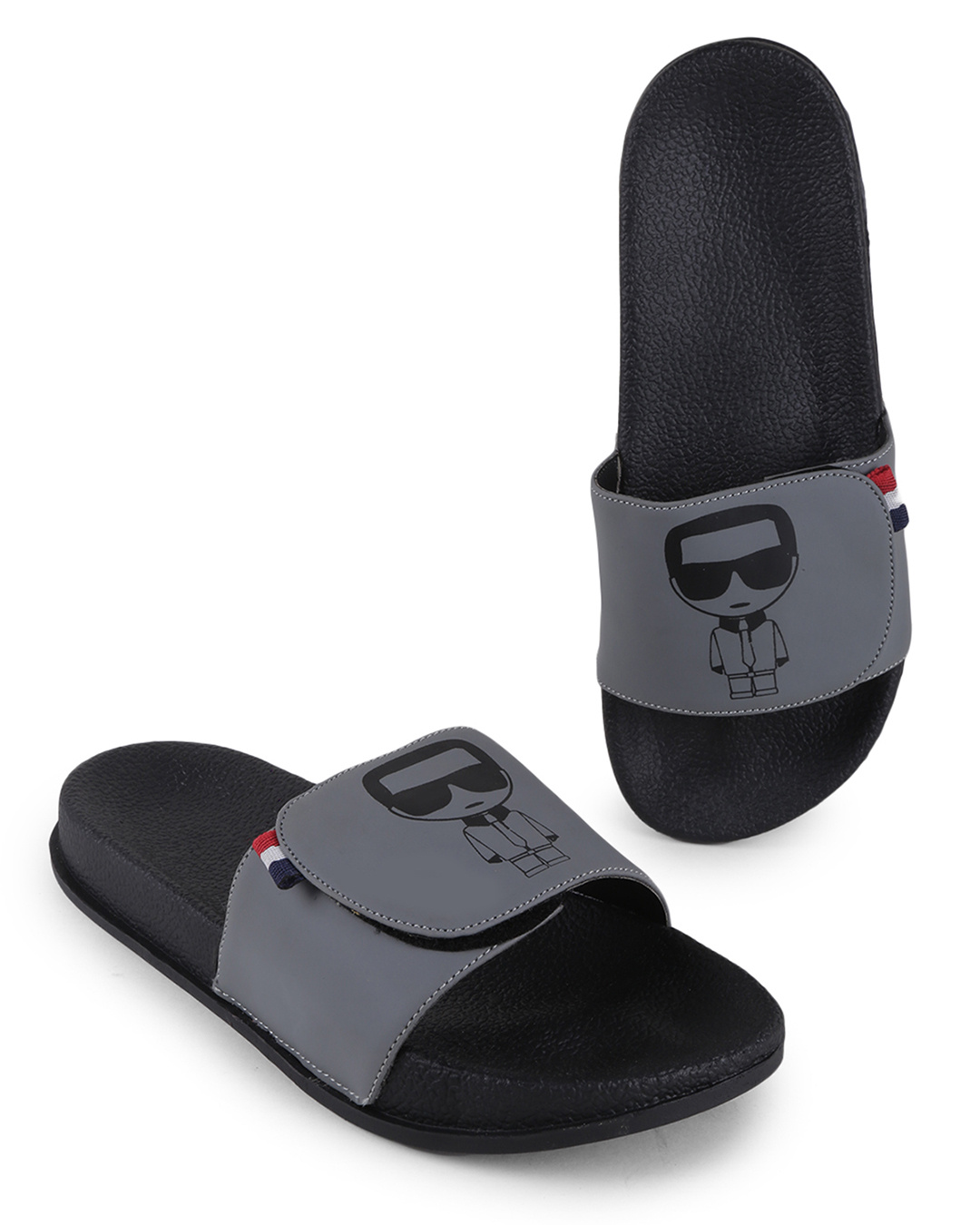 Buy Men's Grey Cartoon Printed Velcro Sliders Online in India at Bewakoof