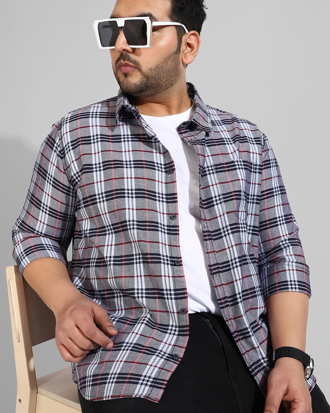 Buy Men's Grey Checked Plus Size Shirt Online at Bewakoof