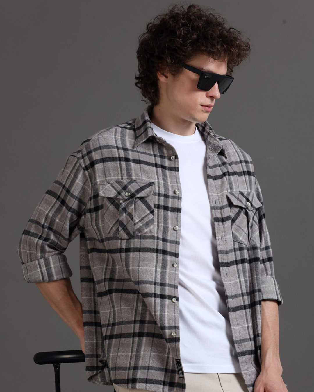 Buy Men's Grey Checked Oversized Shirt Online at Bewakoof