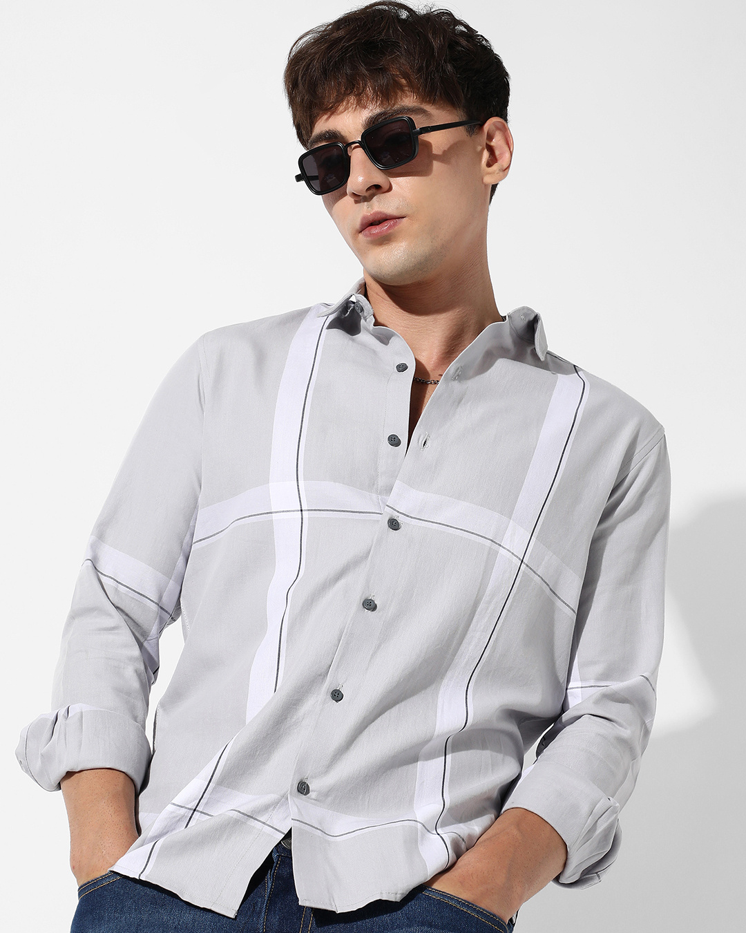 Buy Men's Grey Checked Shirt Online at Bewakoof