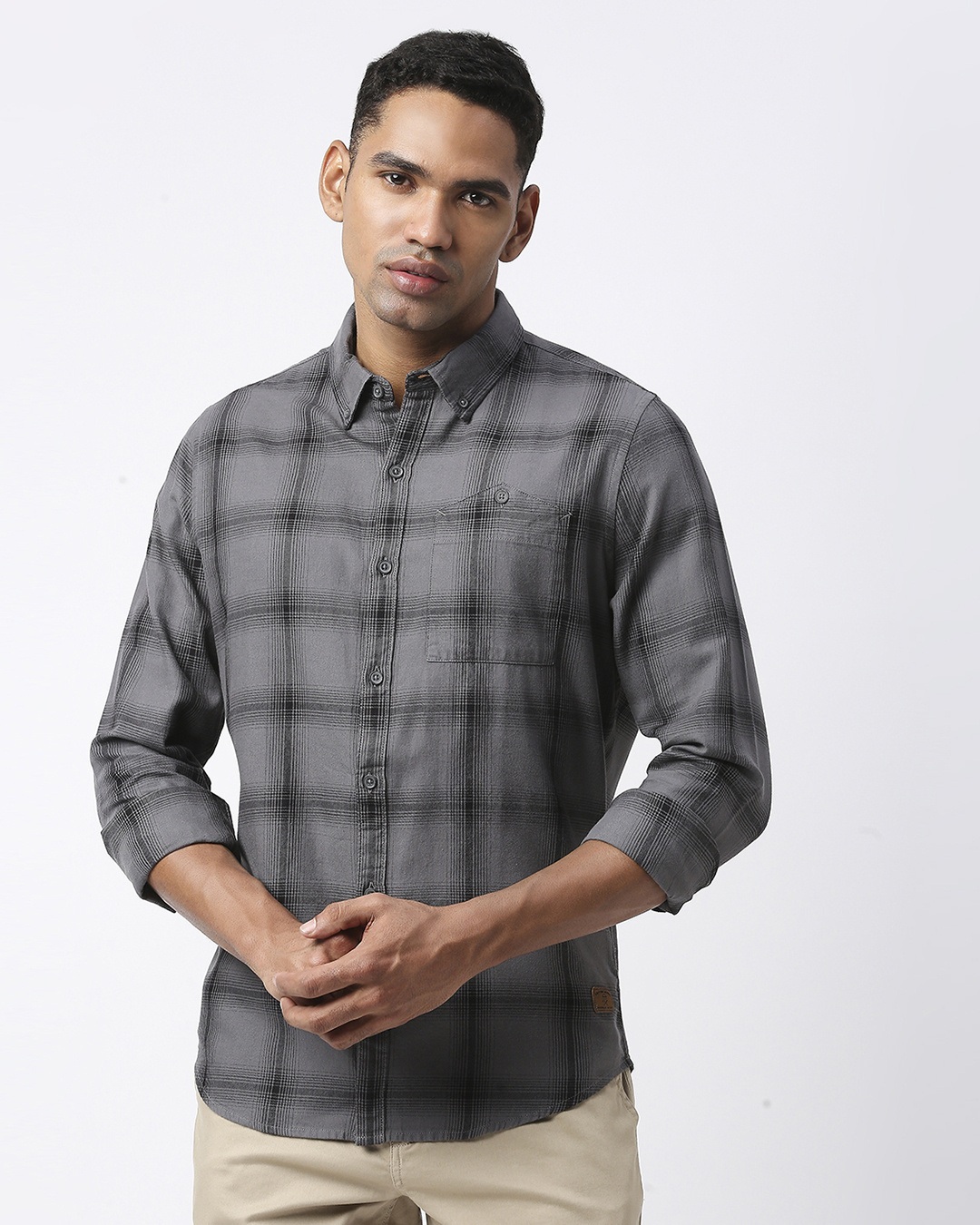 Buy Men's Grey Checked Slim Fit Shirt Online at Bewakoof