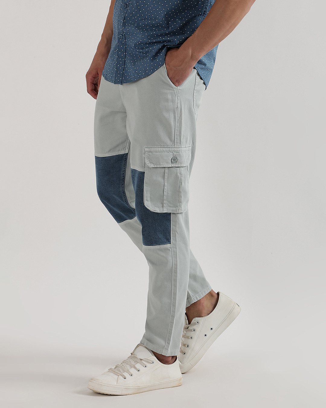 Buy Men's Light Grey Color Block Cargo Trousers Online at Bewakoof