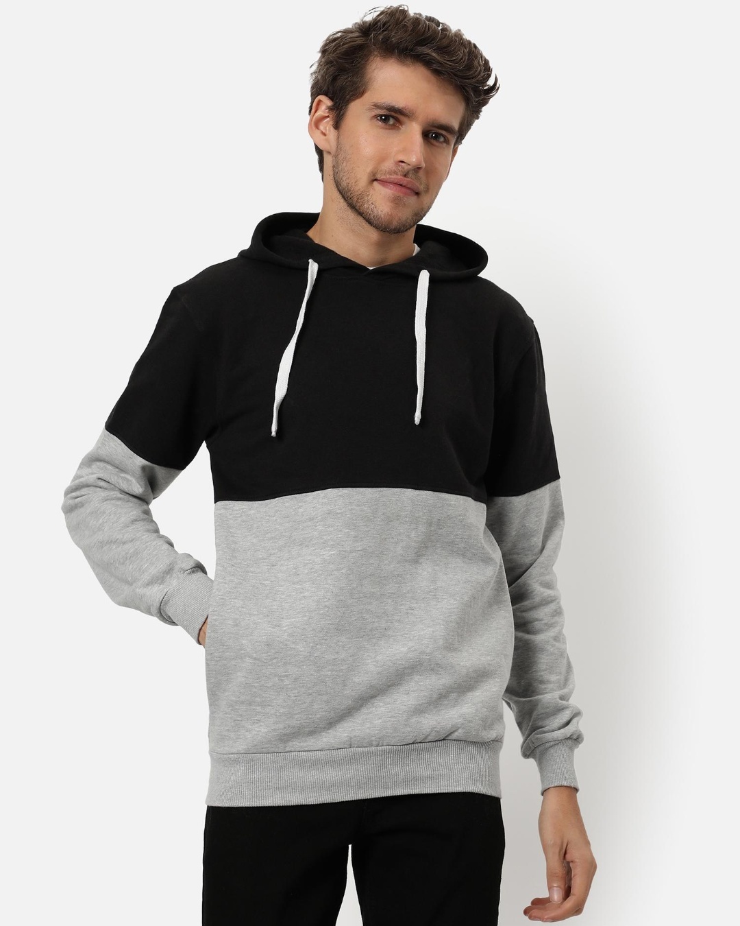 Buy Men's Grey Color Block Hooded Sweatshirt Online at Bewakoof