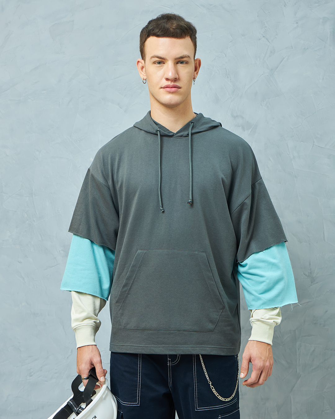 Buy Men's Grey Color Block Oversized Hooded T-shirt Online at Bewakoof
