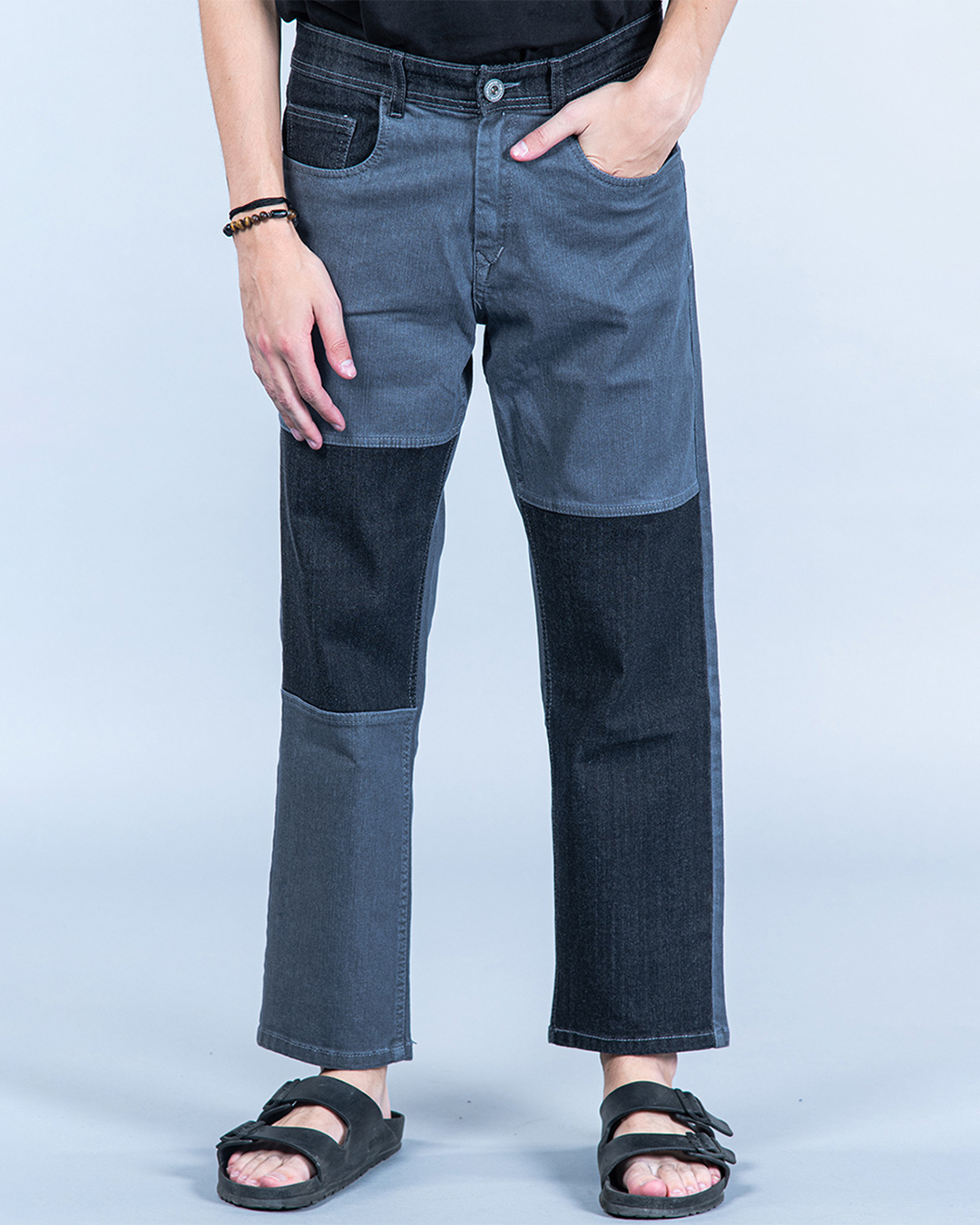 Buy Men's Grey Color Block Straight Fit Jeans Online at Bewakoof