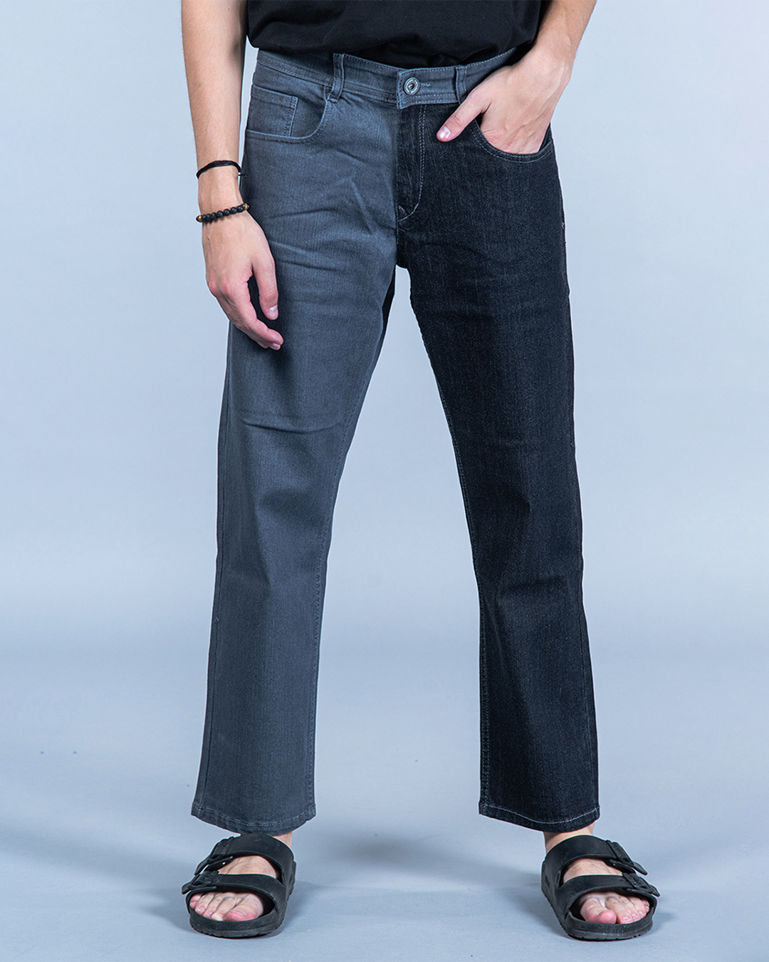 Buy Men's Grey Color Block Straight Fit Jeans Online at Bewakoof