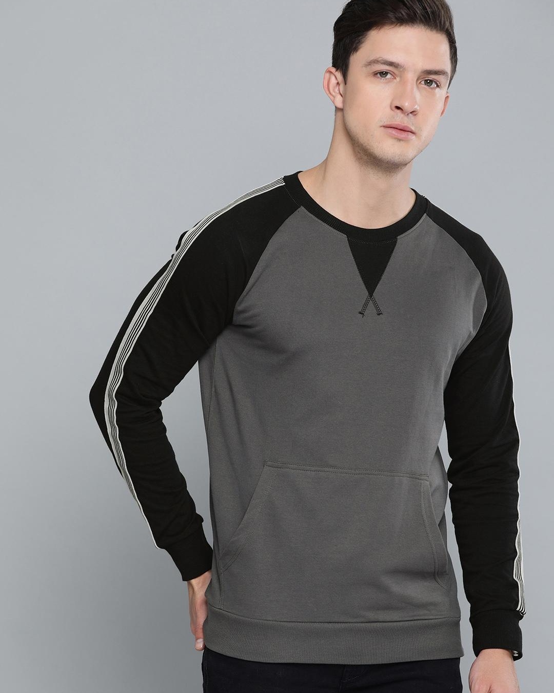 Buy Men's Grey Color Block Sweatshirt Online at Bewakoof