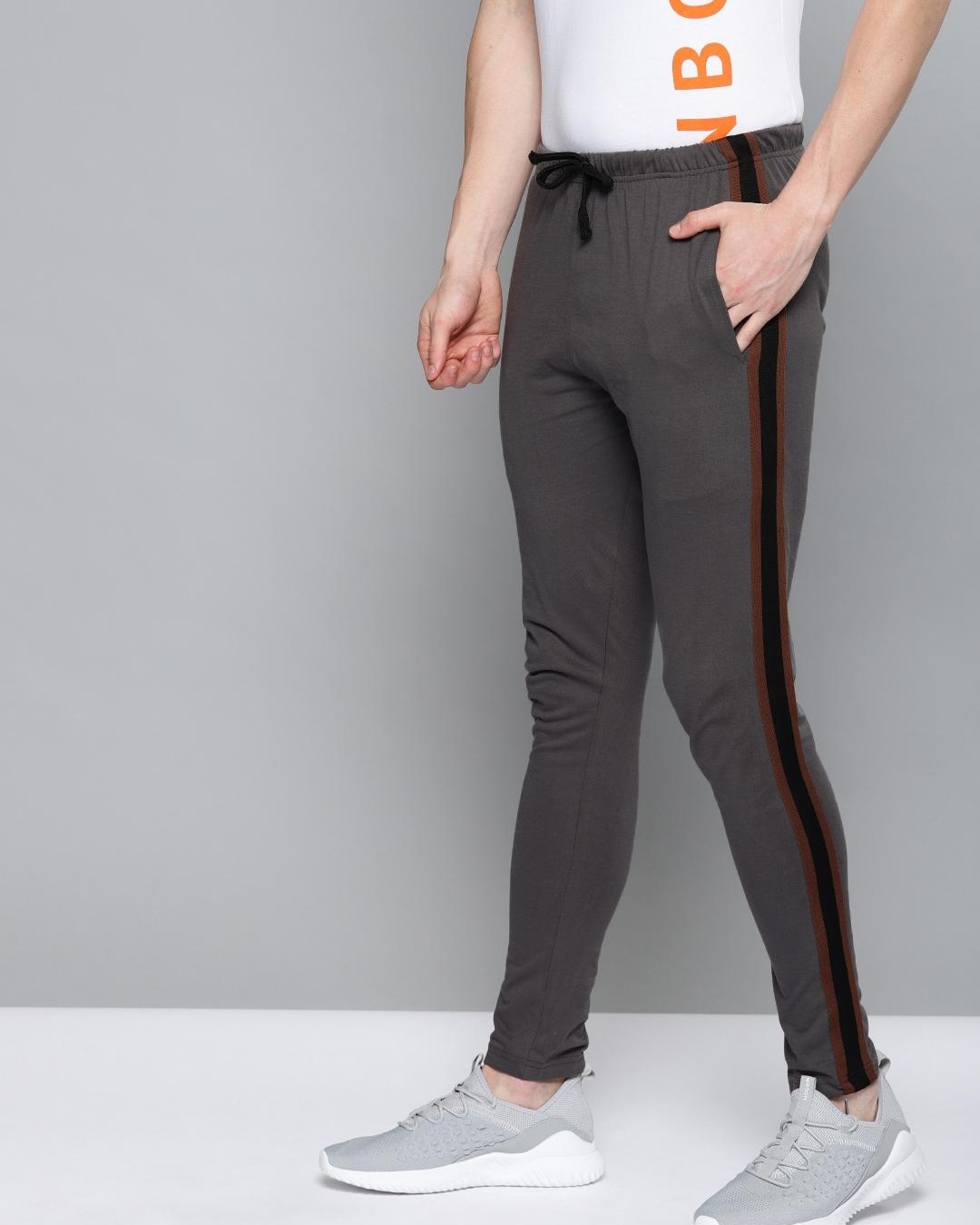 Buy Men's Grey Color Block Track Pants Online at Bewakoof