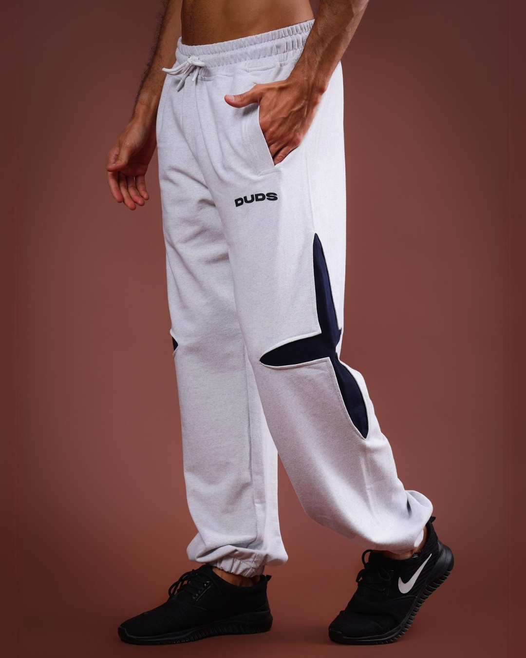 Buy Men's Grey Crossed Star Cut & Sew Relaxed Fit Joggers Online at ...