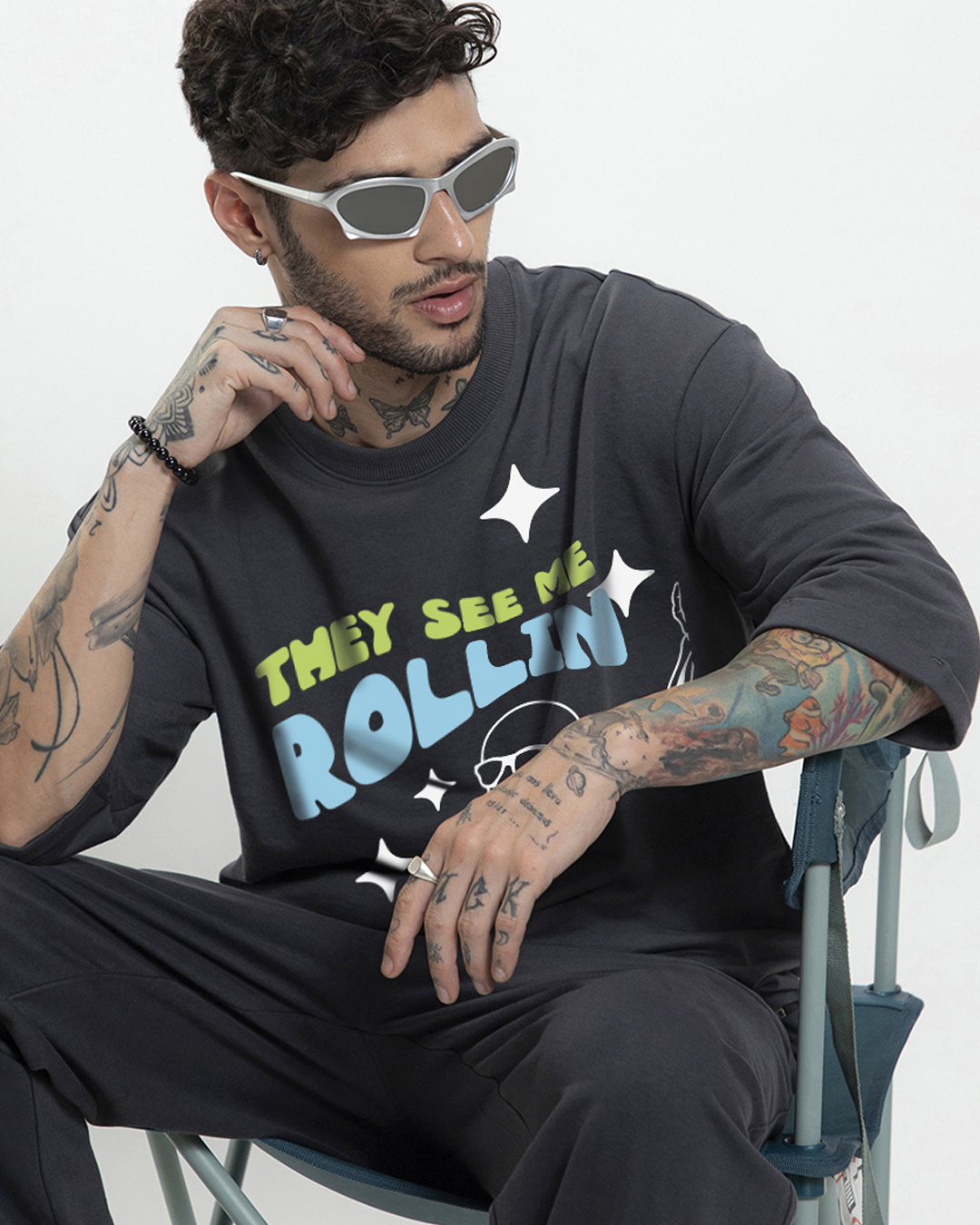 Buy Men's Grey Death Roll Graphic Printed Oversized T-shirt Online at ...