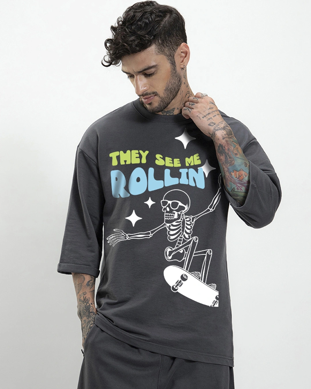Buy Men's Grey Death Roll Graphic Printed Oversized T-shirt Online at ...