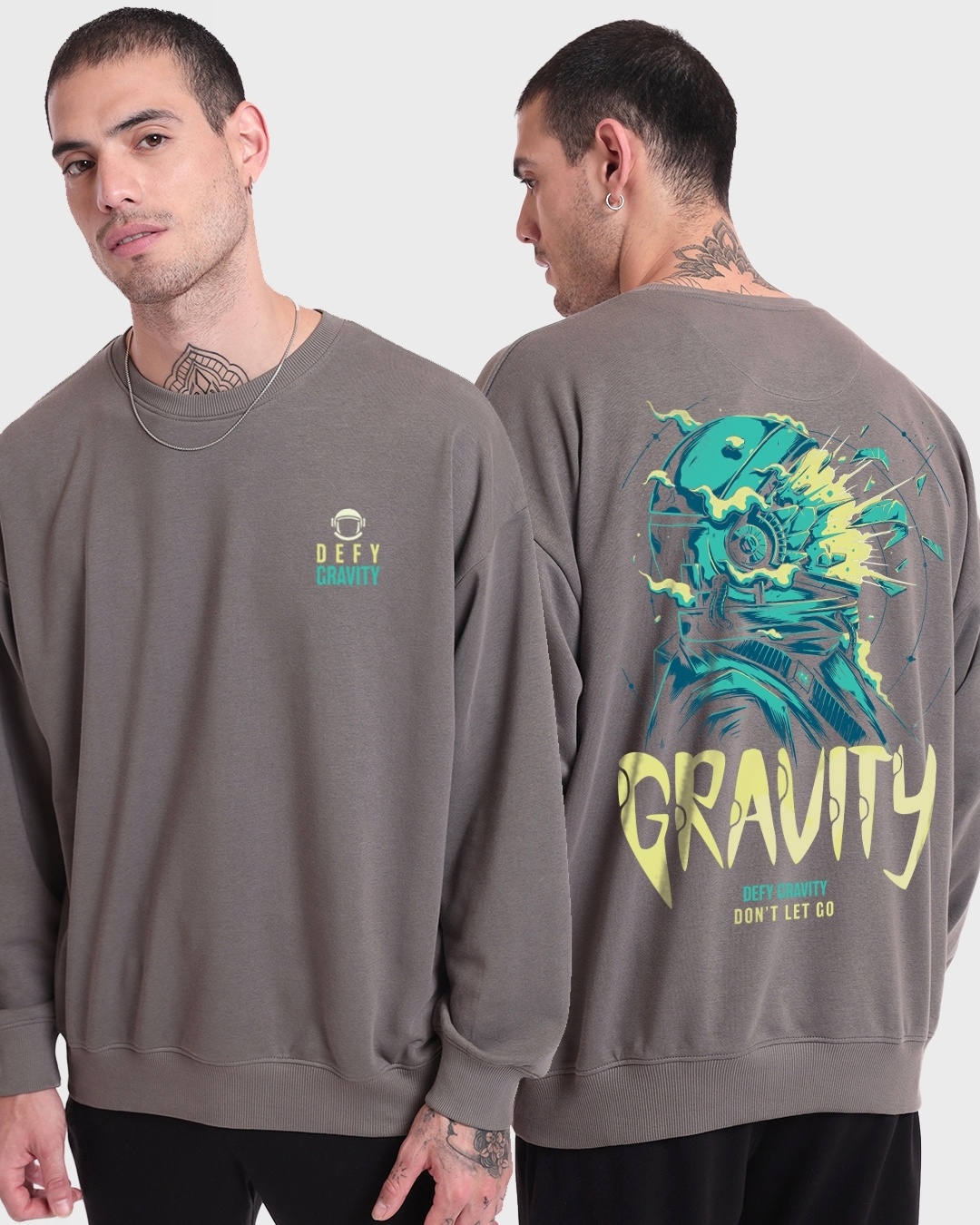 Buy Men's Grey Defy Gravity Graphic Printed Oversized Sweatshirt Online at Bewakoof